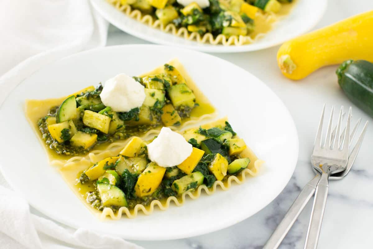 Vegetarian Pesto Open Lasagna - Easiest Lasagna Recipe Ever! - PrepDish.com